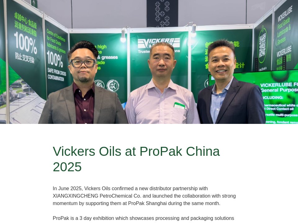 Vickers Oils at ProPak China 2025 - Vickers Vault August 2025 issue v2